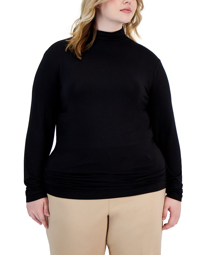 Anne Klein Plus Size Long-Sleeve Seamless Turtleneck Sweater - Macy's