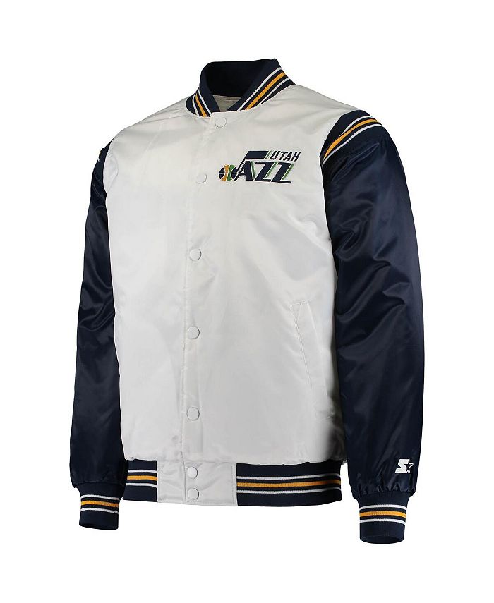 Starter Men's White, Navy Utah Jazz Renegade Varsity Satin Full-Snap ...
