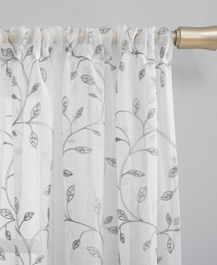 Sun Zero Fayre Embroidered Sheer Rod Pocket Curtain Panel, 50" x 84 ...