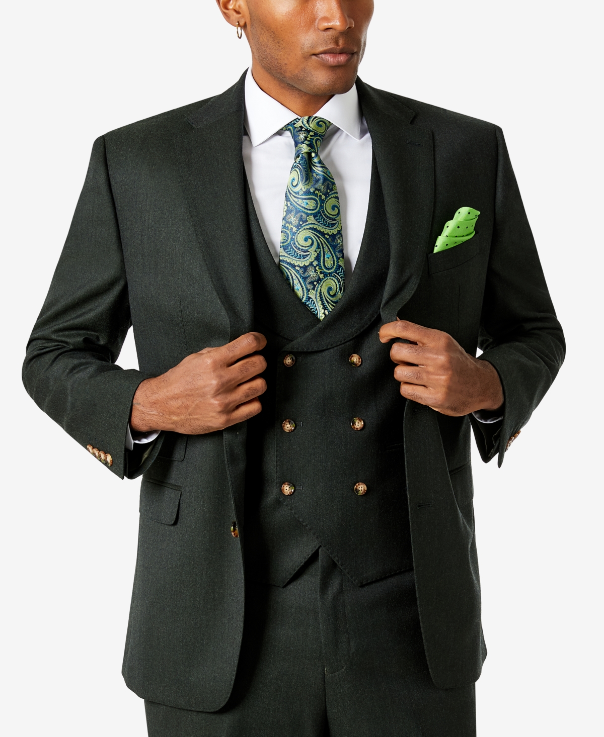 Tayion Collection Men's Classic-fit Wool Suit Jacket In Green Flannel ...