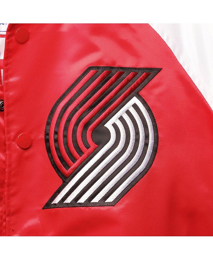 Starter Men's Red, Black Portland Trail Blazers Reliever Varsity Satin ...