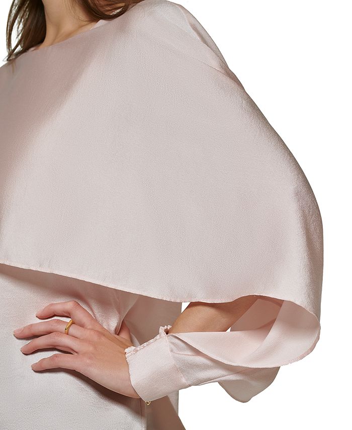 DKNY Petite Solid Crewneck Smocked-Cuff Cape Blouse, Created for Macy's ...