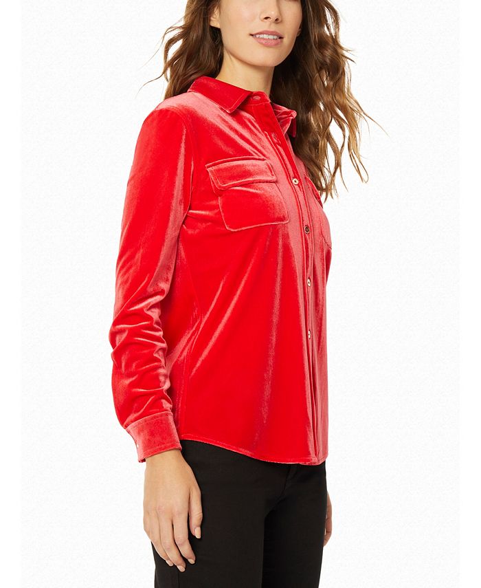 Jones New York Women's Stretch Velour Utility Blouse & Reviews - Women ...