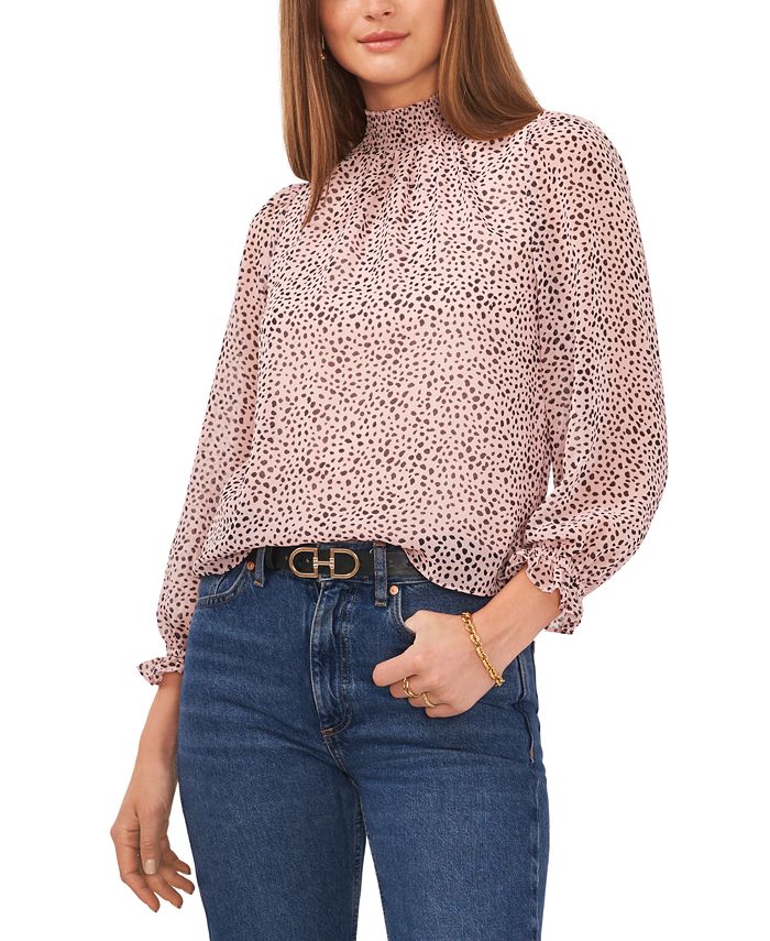 Sam & Jess Petite Dot-Print Mock Neck 3/4-Sleeve Top - Macy's