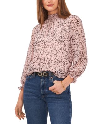 Sam & Jess Petite Dot-Print Mock Neck 3/4-Sleeve Top - Macy's