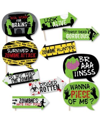 Funny Zombie Zone - Halloween Zombie Crawl Party Photo Booth Props Kit ...