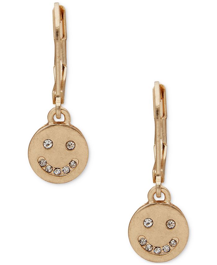 lonna & lilly Gold-Tone Pavé Smiley Face Drop Earrings - Macy's