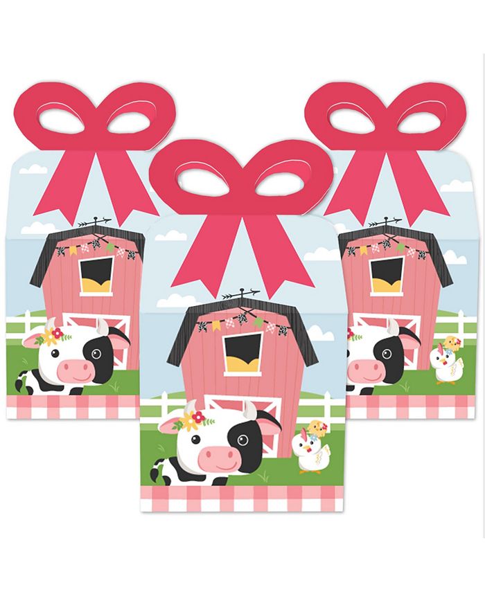 Big Dot of Happiness Girl Farm Animals - Square Favor Gift Boxes - Pink ...