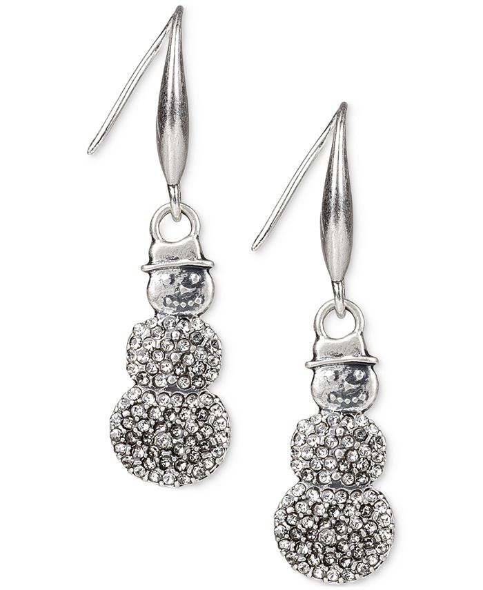 Patricia Nash Silver-Tone Pavé Snowman Drop Earrings - Macy's
