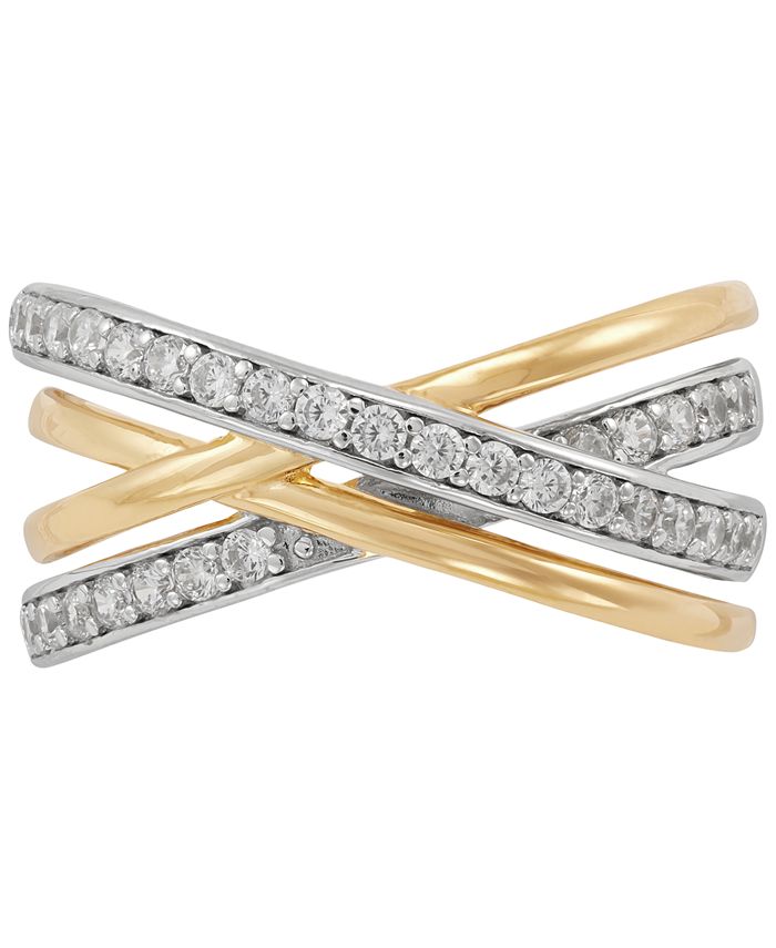 Macy's Cubic Zirconia Multirow Crossover Ring in Sterling Silver & 14k Gold-Plate - Macy's