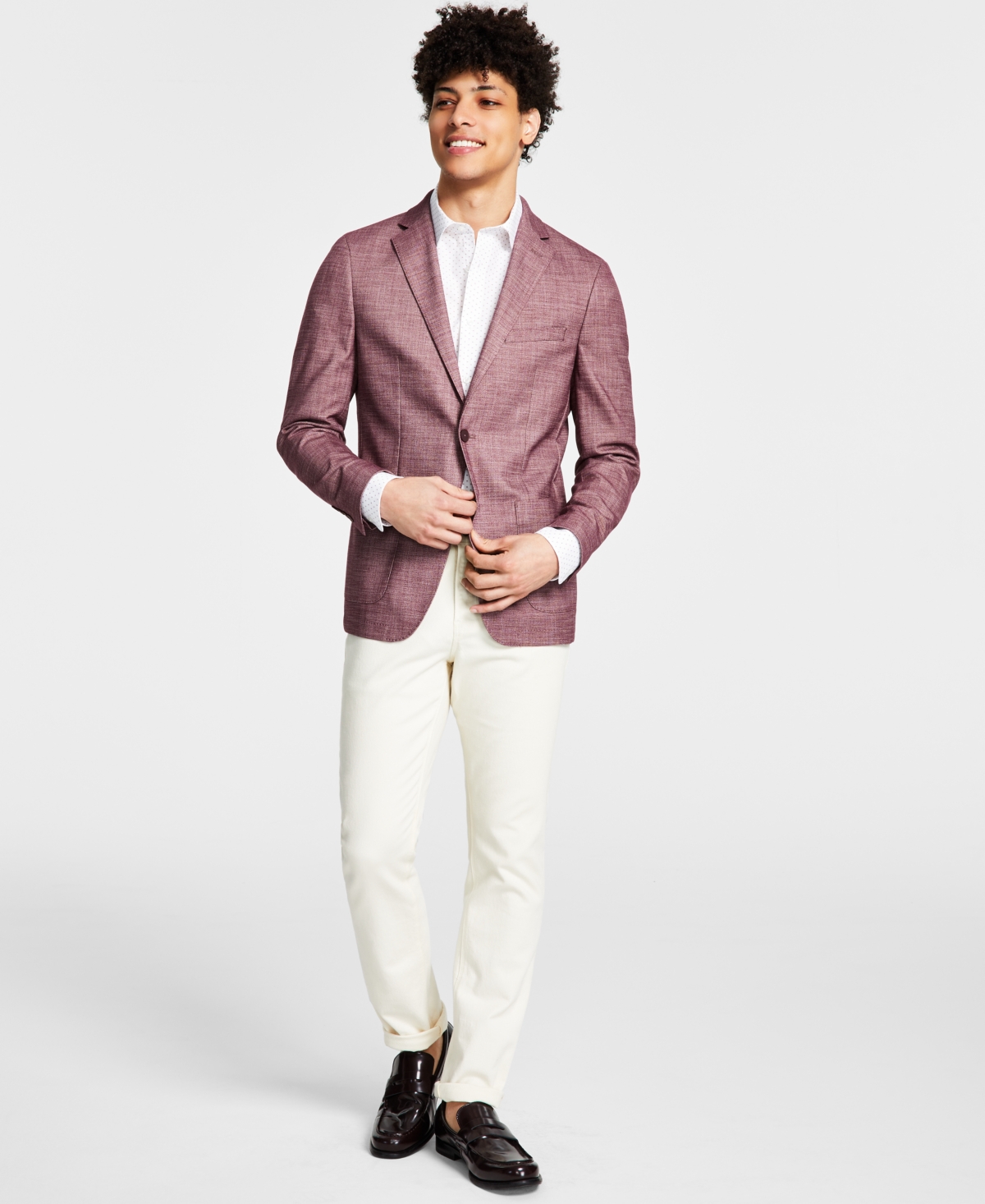 Calvin Klein Mens Solid Slim-Fit Soft Sport Coat - Raspberry