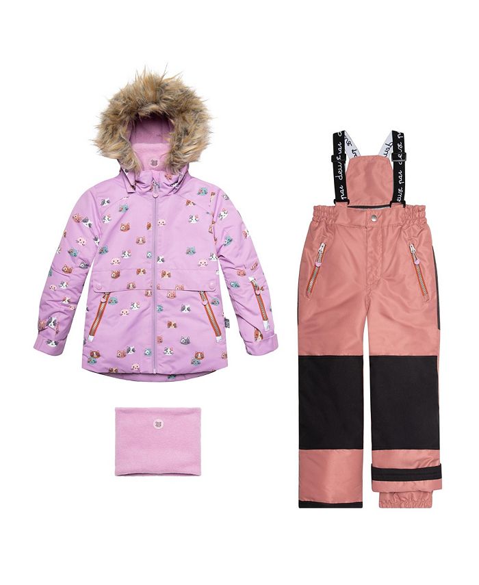 Deux par Deux Girl Printed Little Cats Two Piece Snowsuit Purple And ...