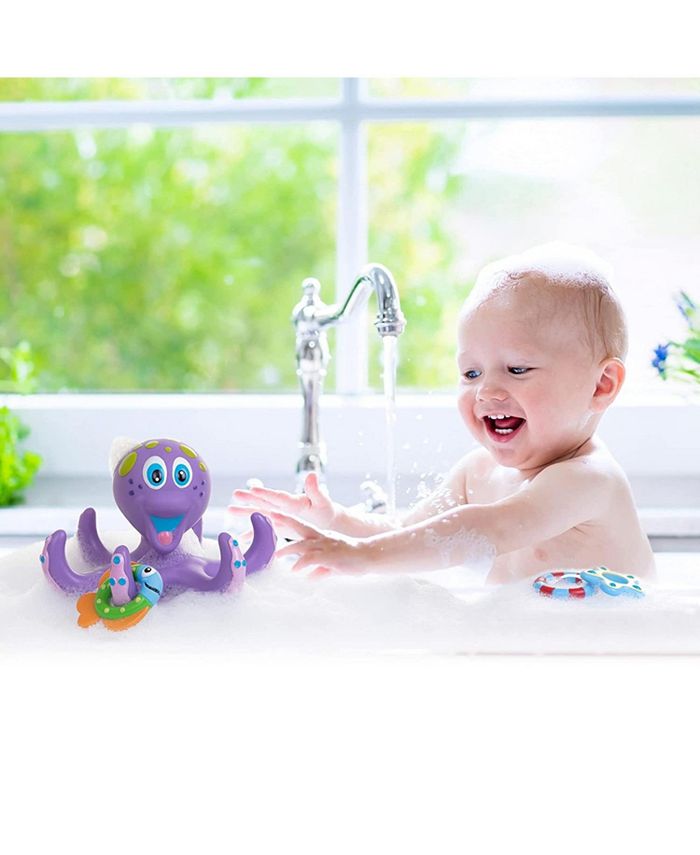 Nuby Floating Purple Octopus with 3 Hoopla Rings Interactive Bath Toy ...