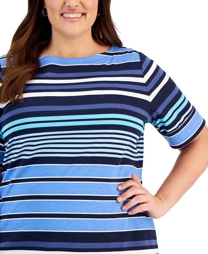 Karen Scott Plus Size Erica Striped Boat-Neck Top, Created for Macy's ...