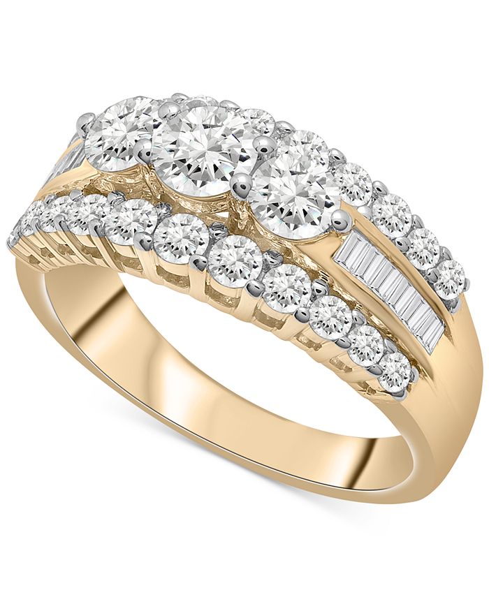 Macy's Diamond Multirow Round & Baguette Statement Ring (1-1/2 ct. t.w ...