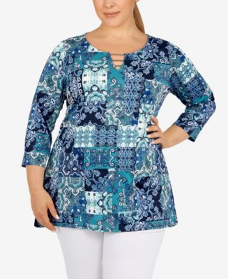 Ruby Rd. Plus Size Patchwork Sharkbite Top - Macy's
