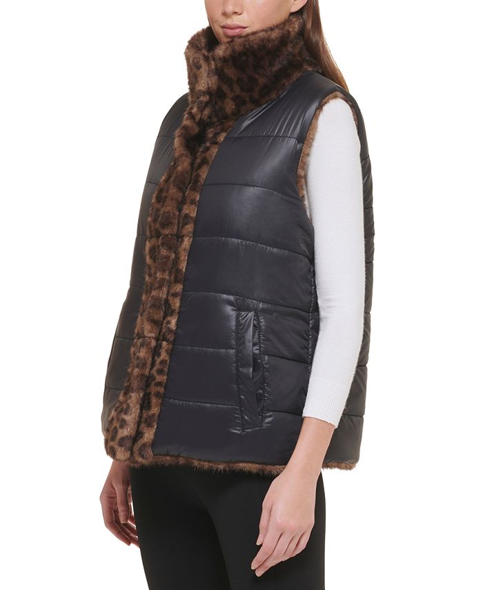 Donna Karan Women's Faux-Fur Reversible Stand-Collar Vest - Macy's