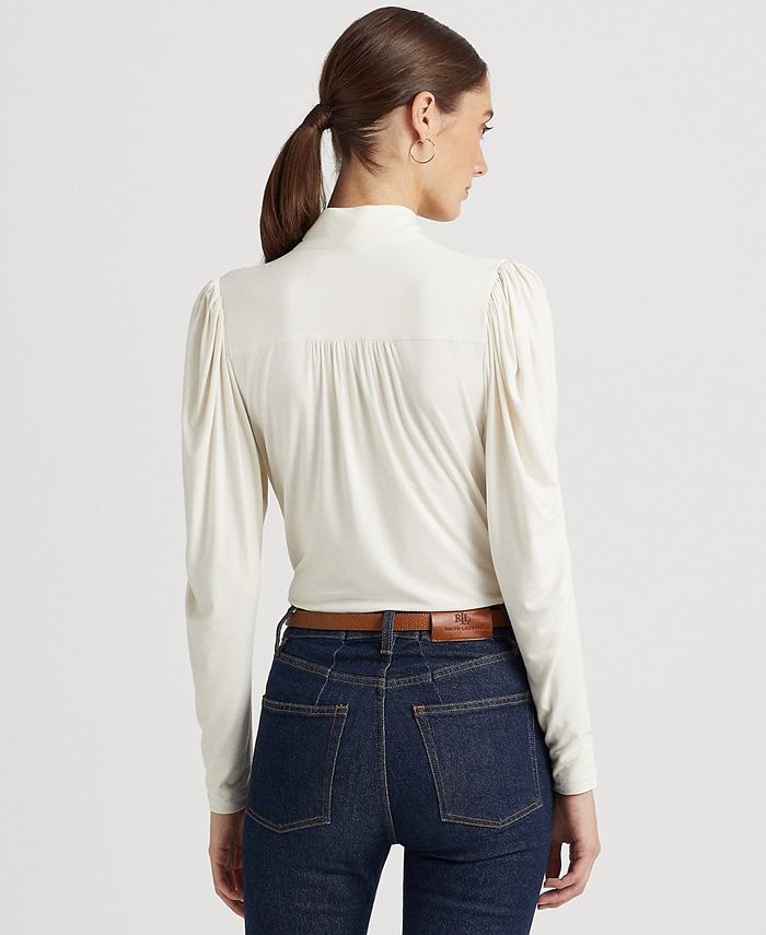 Lauren Ralph Lauren Petite Tie-Neck Puffed Sleeve Sweater - Macy's