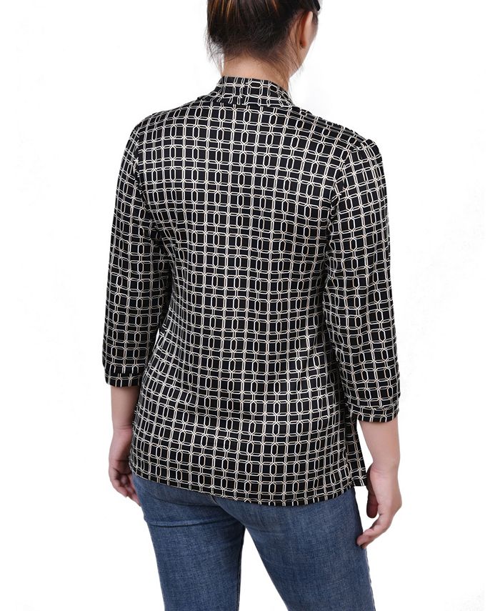 NY Collection Petite 3/4 Sleeve Two-Fer Top - Macy's