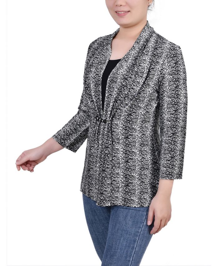 NY Collection Petite 3/4 Sleeve Two-Fer Top - Macy's