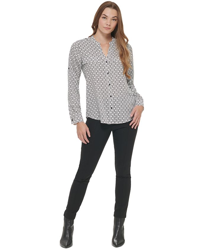 Calvin Klein Women's Long Sleeve Allover Logo Blouse - Macy's