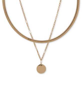 Anne Klein Gold-Tone Coin & Omega Chain Layered Pendant Necklace, 17 ...