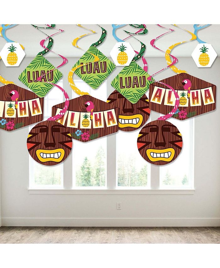 Big Dot of Happiness Tiki Luau - Tropical Hawaiian Summer Hanging Party Decoration Swirls - Set ...