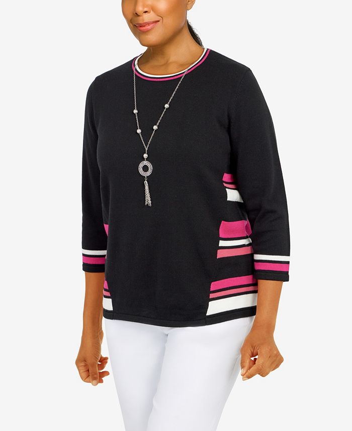 Alfred Dunner Women's Theater District Crew Neck Spliced Stripe Sweater ...
