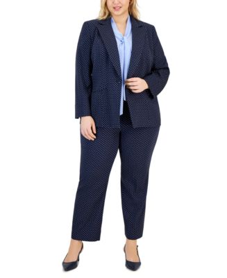 Kasper Plus Size Jacquard Blazer, Bow Top & Elastic Pants - Macy's