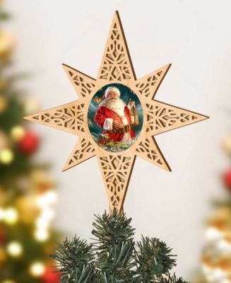 Designocracy Enchanted Santa Wooden Tree Topper - Macy's