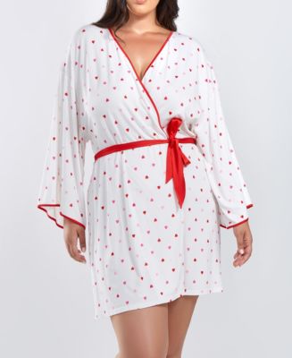 iCollection Kyley Plus Size Heart Print Robe with Contrast Self Tie ...
