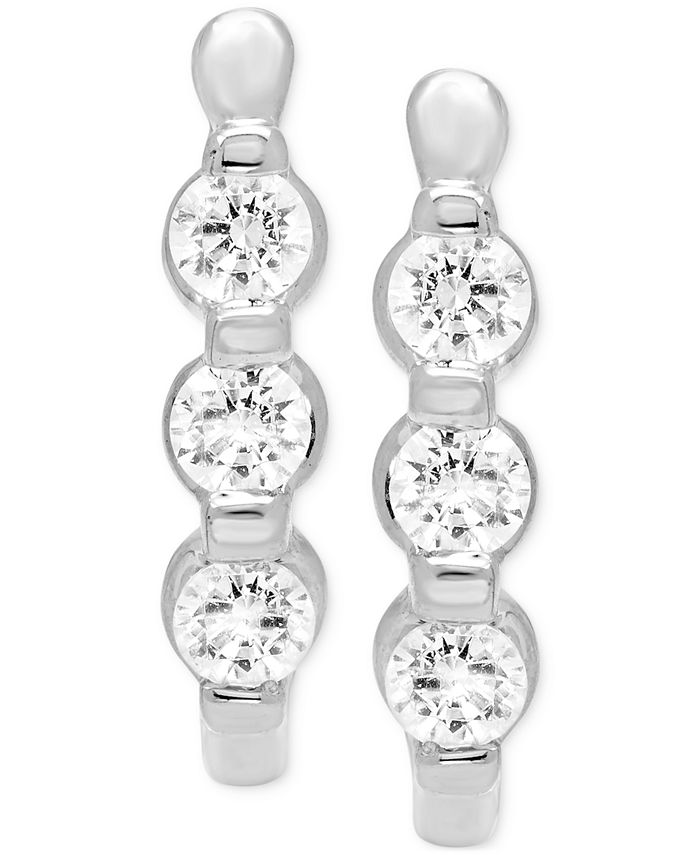 Macy's Diamond Three Stone Small Hoop Earrings (1/2 ct. t.w.) & Reviews ...