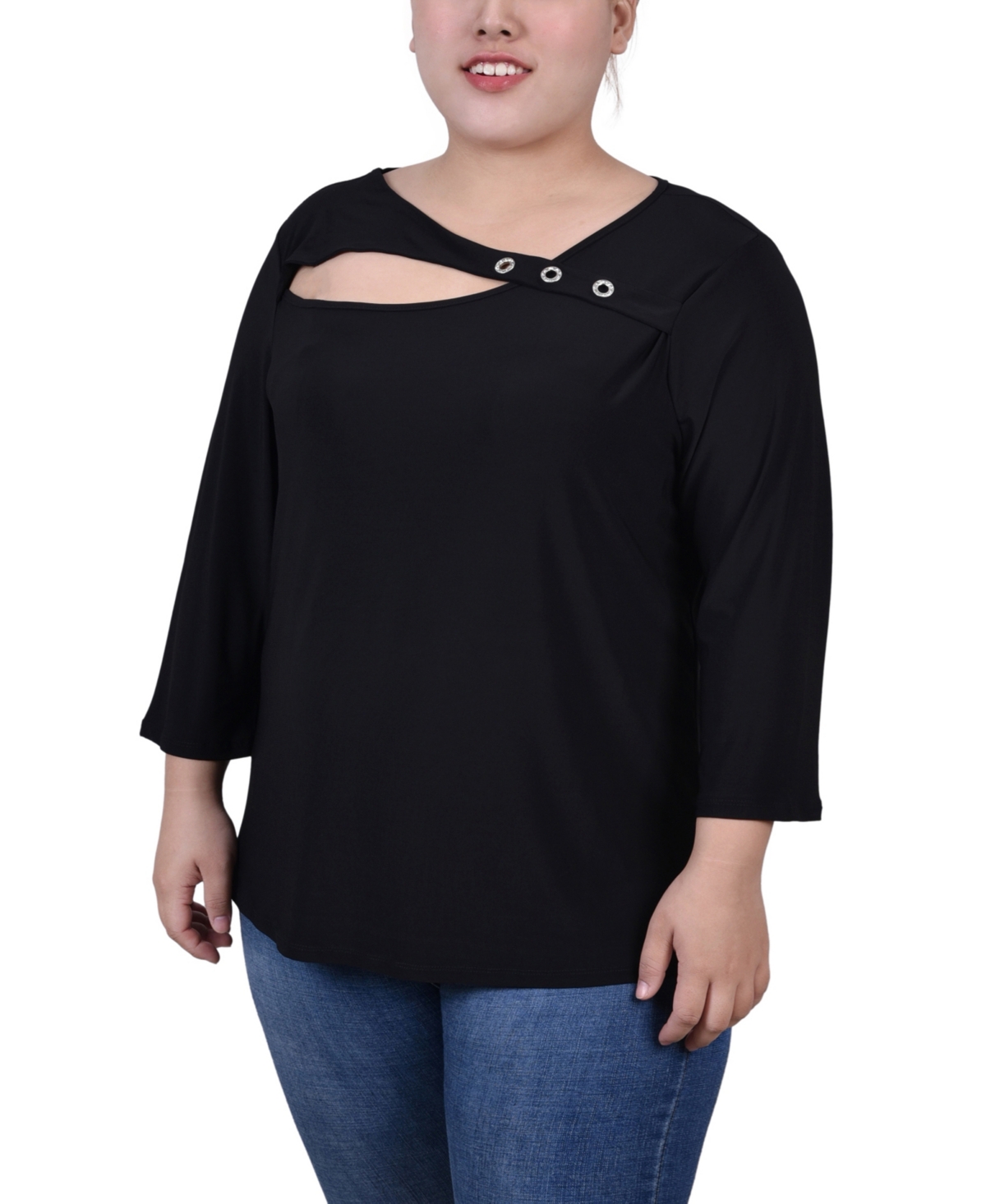 Click here for Ny Collection Plus Size 3/4 Sleeve Cutout Top - Bl... prices