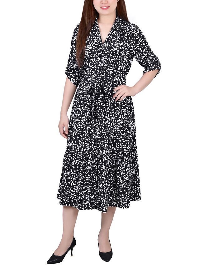 NY Collection Women's Long Sleeve Tiered Dress with Belt - Macy's NY Collection Women's Long Sleeve Tiered Dress with Belt - Macy's