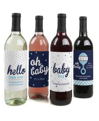 Hello Little One - Blue & Silver - Wine Bottle Label Stickers - 4 Ct ...