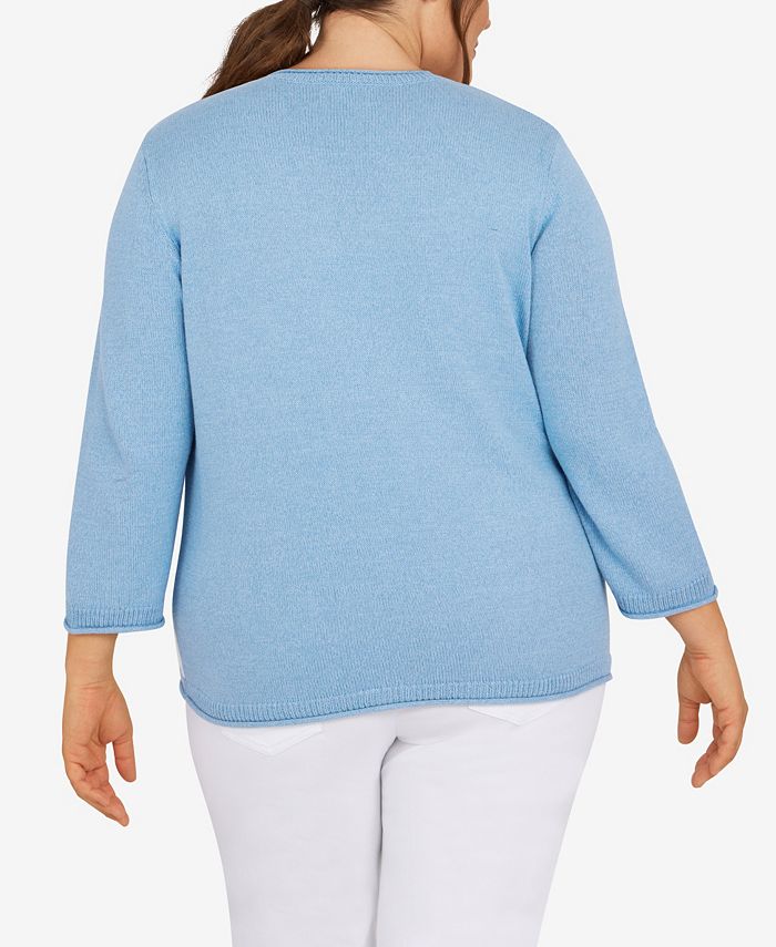 Alfred Dunner Plus Size Victoria Falls Crewneck 3/4 Sleeve Colorblock ...
