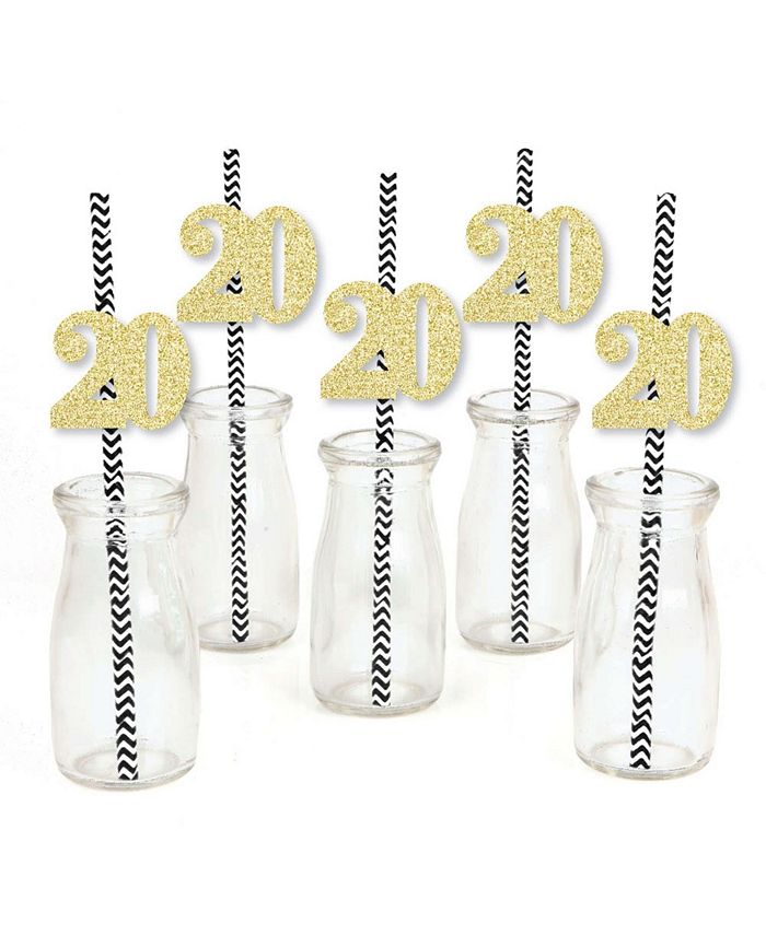 Big Dot of Happiness Gold Glitter 20 Straws - No-Mess Cut-Out Numbers ...