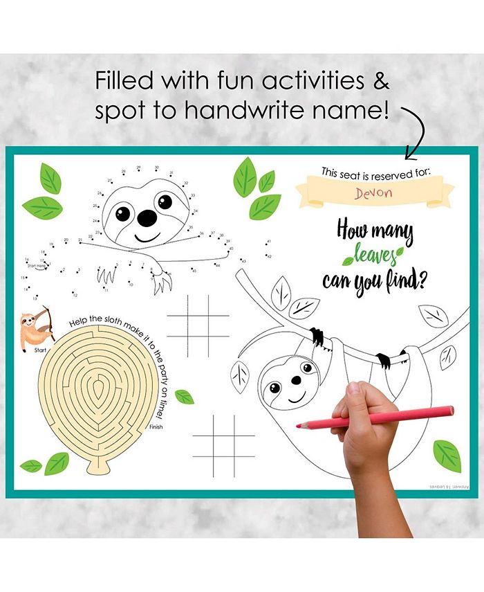 Big Dot of Happiness Let's Hang - Sloth - Paper Coloring Sheets ...