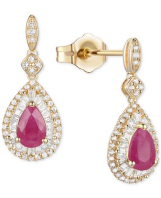 Ruby (1 ct. t.w.) & Diamond (3/8 ct. t.w.) Pear Drop Earrings in 14k ...