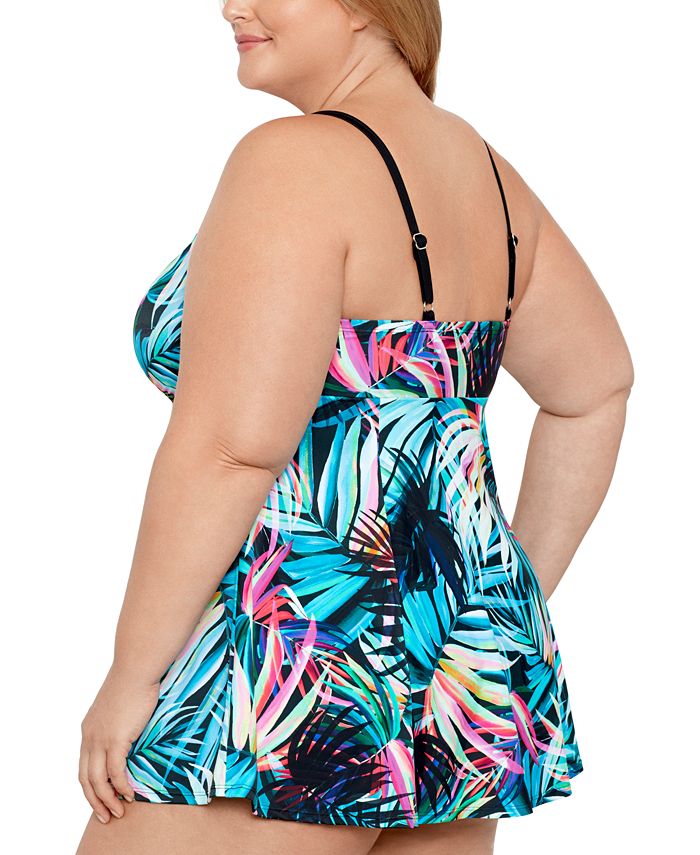 Swim Solutions Plus Size Tummy Control Empire Swimdress Created For
