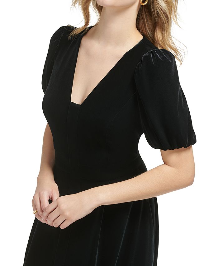 Karl Lagerfeld Paris Women's Velvet Puff-Sleeve A-Line Dress - Macy's