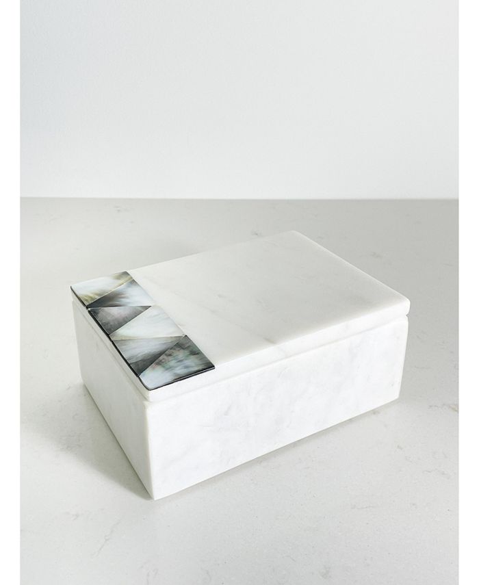 Anaya Home Grey Mother of Pearl White Marble Decor Box (Large) - Macy's