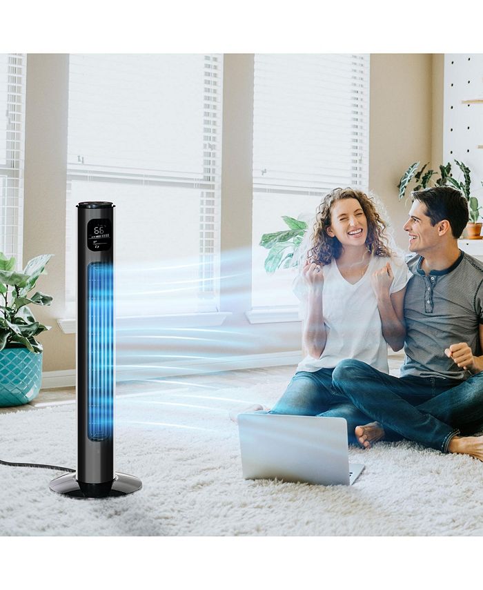 HOMCOM Standing Oscillating Cooling Tower Fan w/ 4 Modes, Timer, White ...