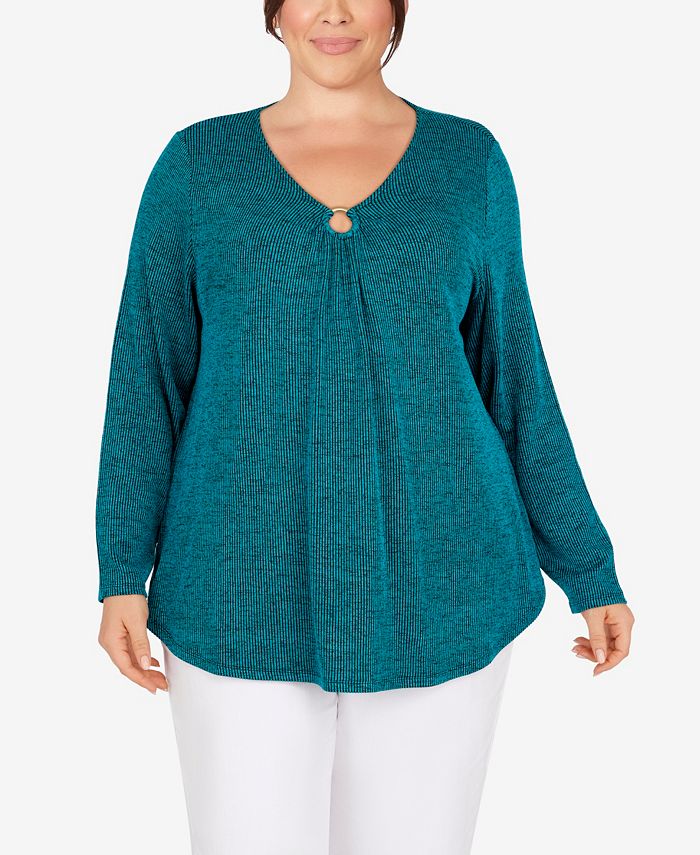 Ruby Rd. Plus Size Rib Knit O-Ring Top - Macy's