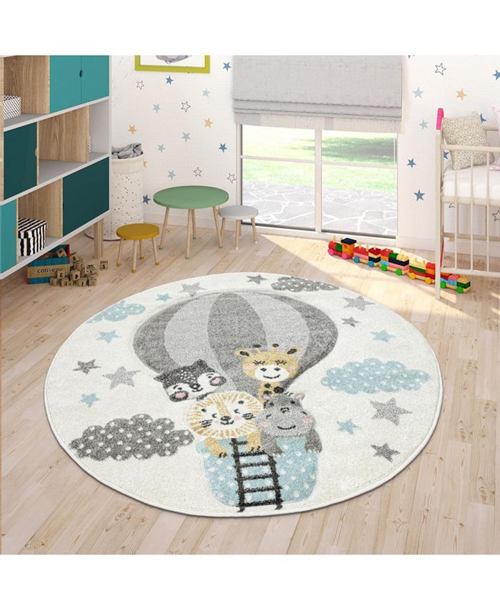 Paco Home Kids Rug Cosmo Animal Adventurer On A Balloon Ride In Cream ...