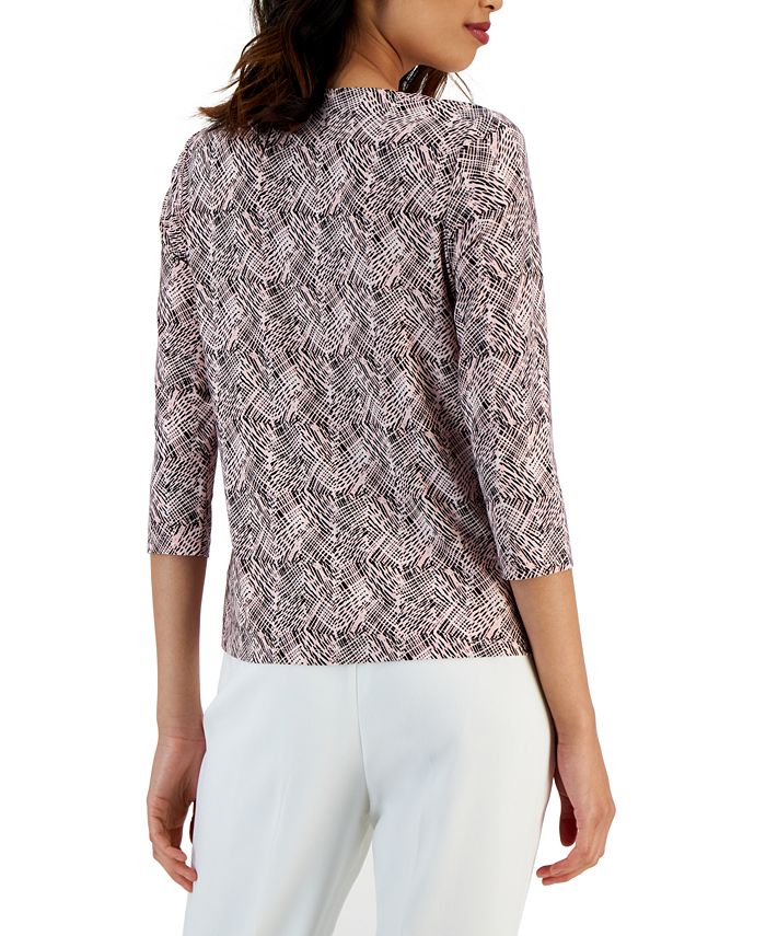 Kasper Petite Printed Twist-Detail V-Neck Blouse - Macy's