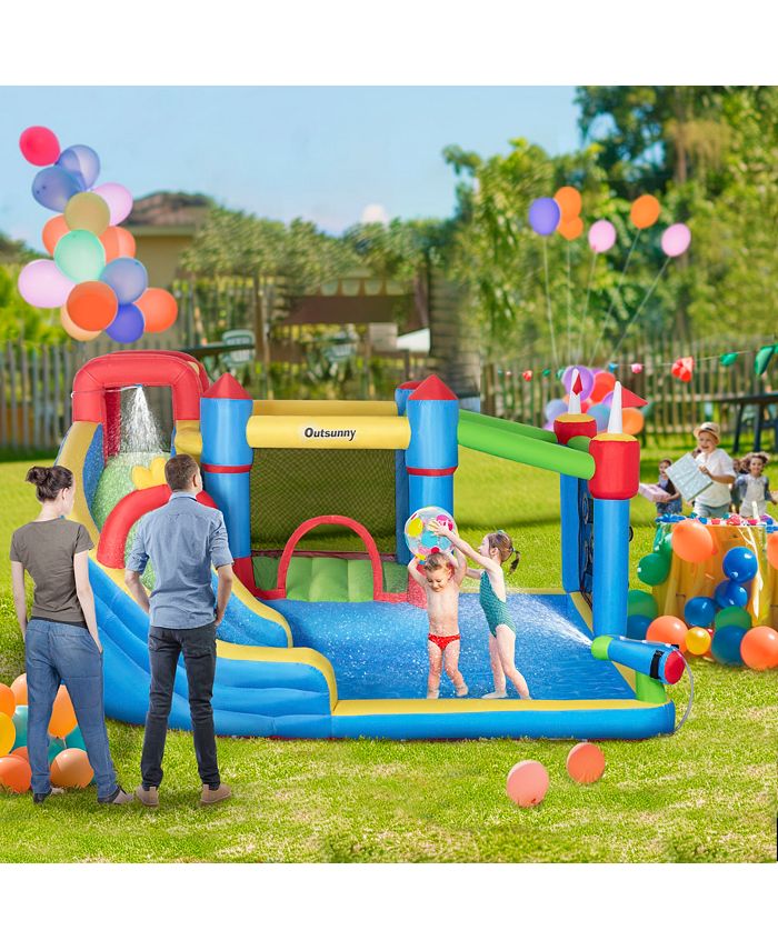 Outsunny Kids Inflatable Bounce Castle Jumping Castle & Inflator Bag ...