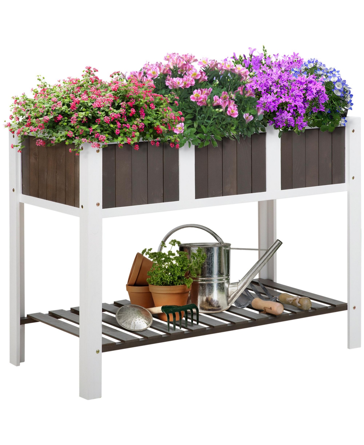 Outsunny Outdoor Elevated Planter Box Wood Raised Garden Bed with ...