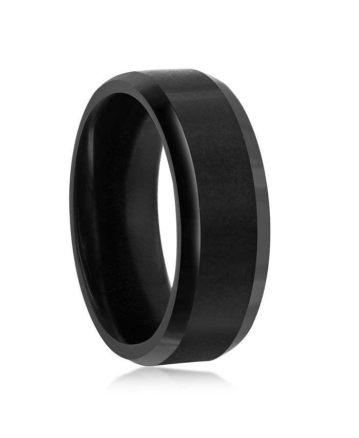 Blackjack Mens Brushed and Polished Black 8mm Tungsten Ring - Macy's