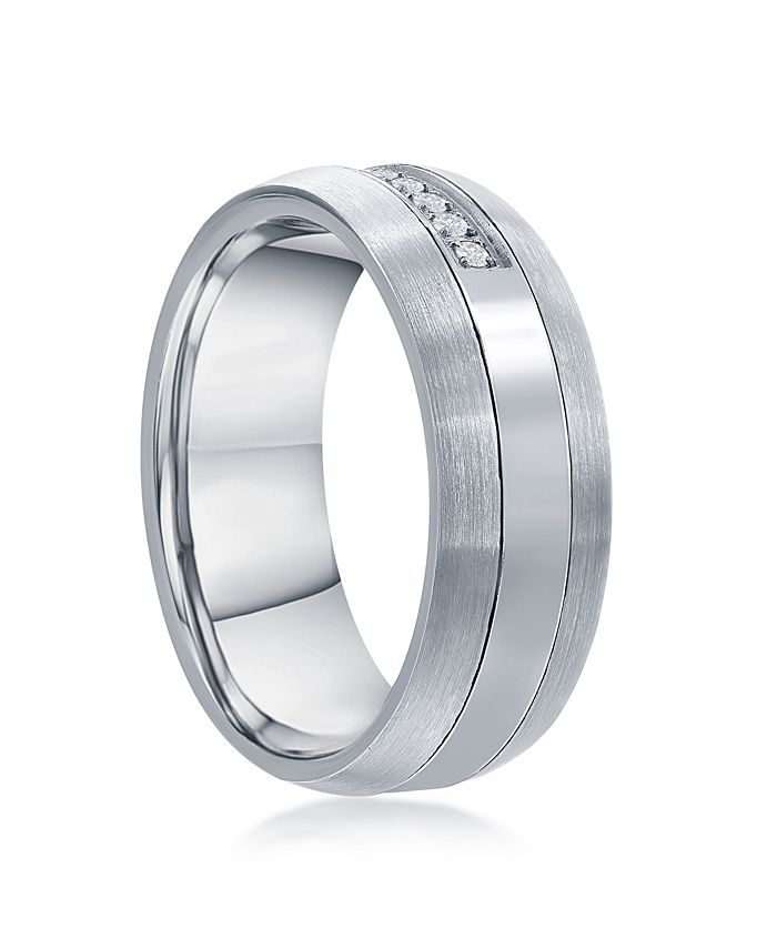 Blackjack Mens Brushed Polished 8mm Tungsten CZ Ring - Macy's